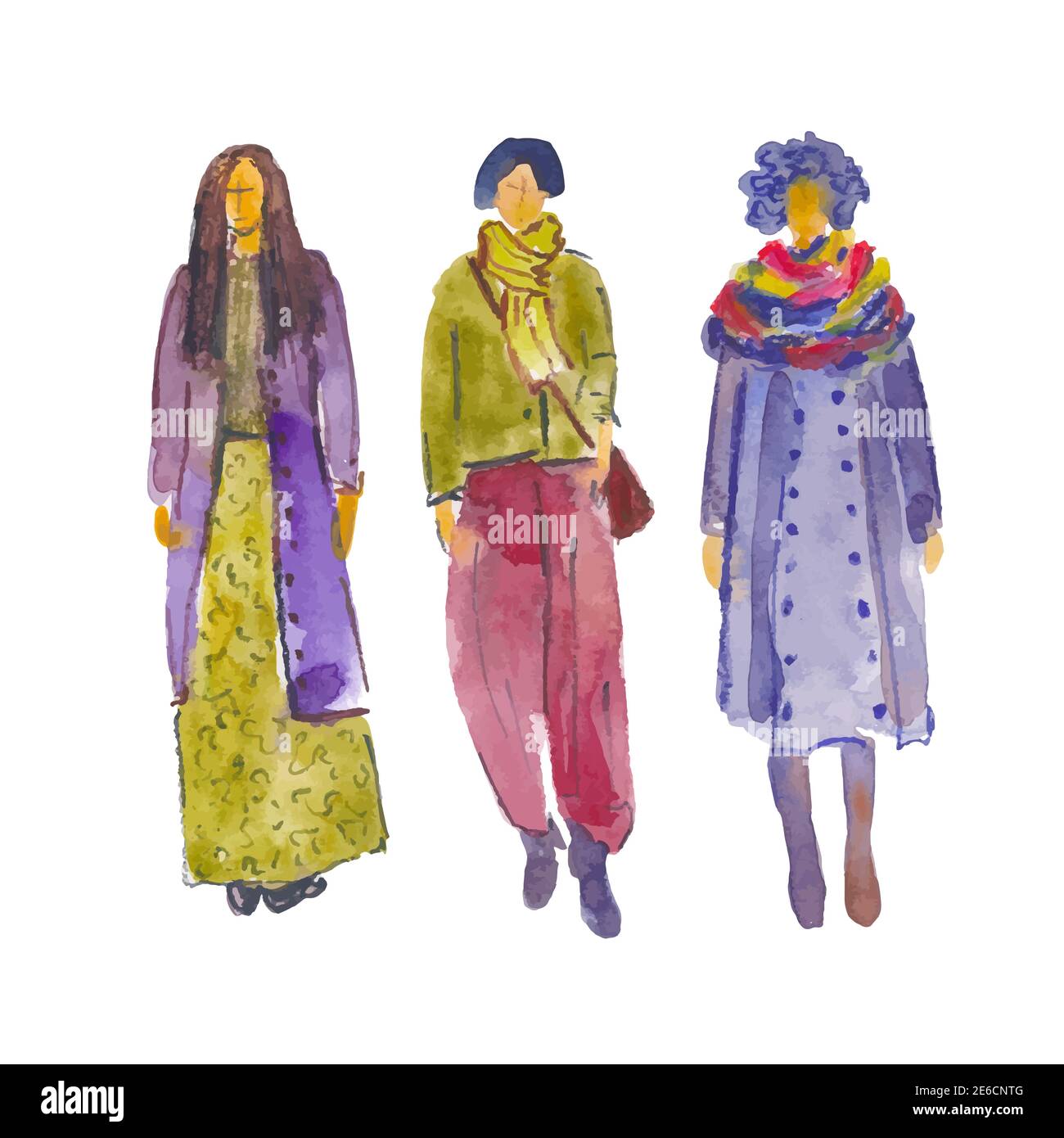 Vector. Hand drawn illustration: stylized people. Watercolor sketches ...