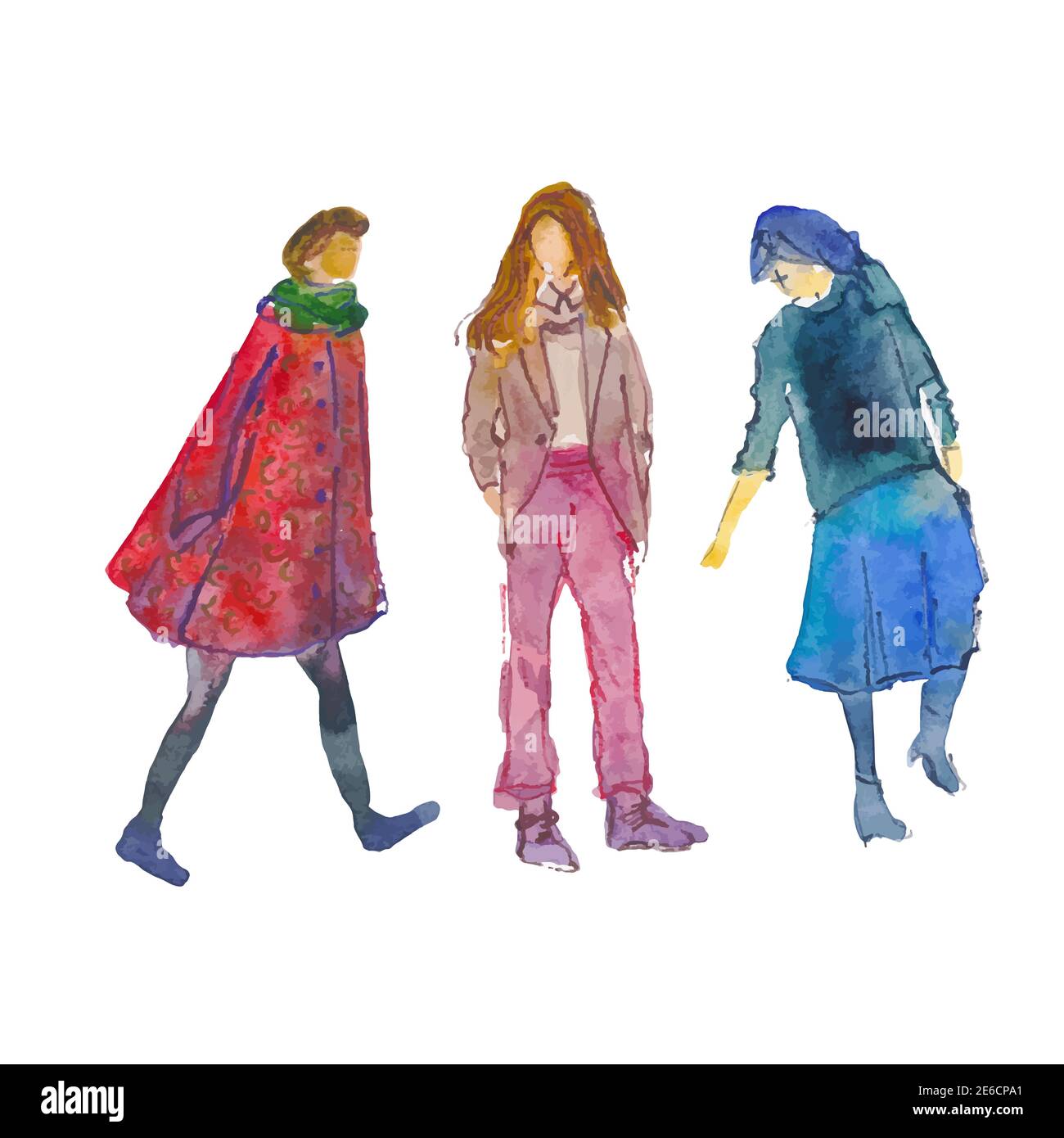 Vector. Hand drawn illustration: stylized people. Watercolor sketches ...