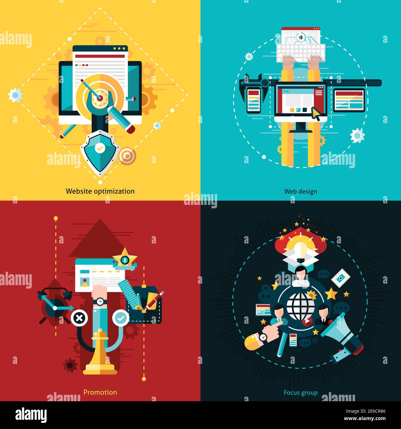 SEO development design concept set with web design and promotion flat ...