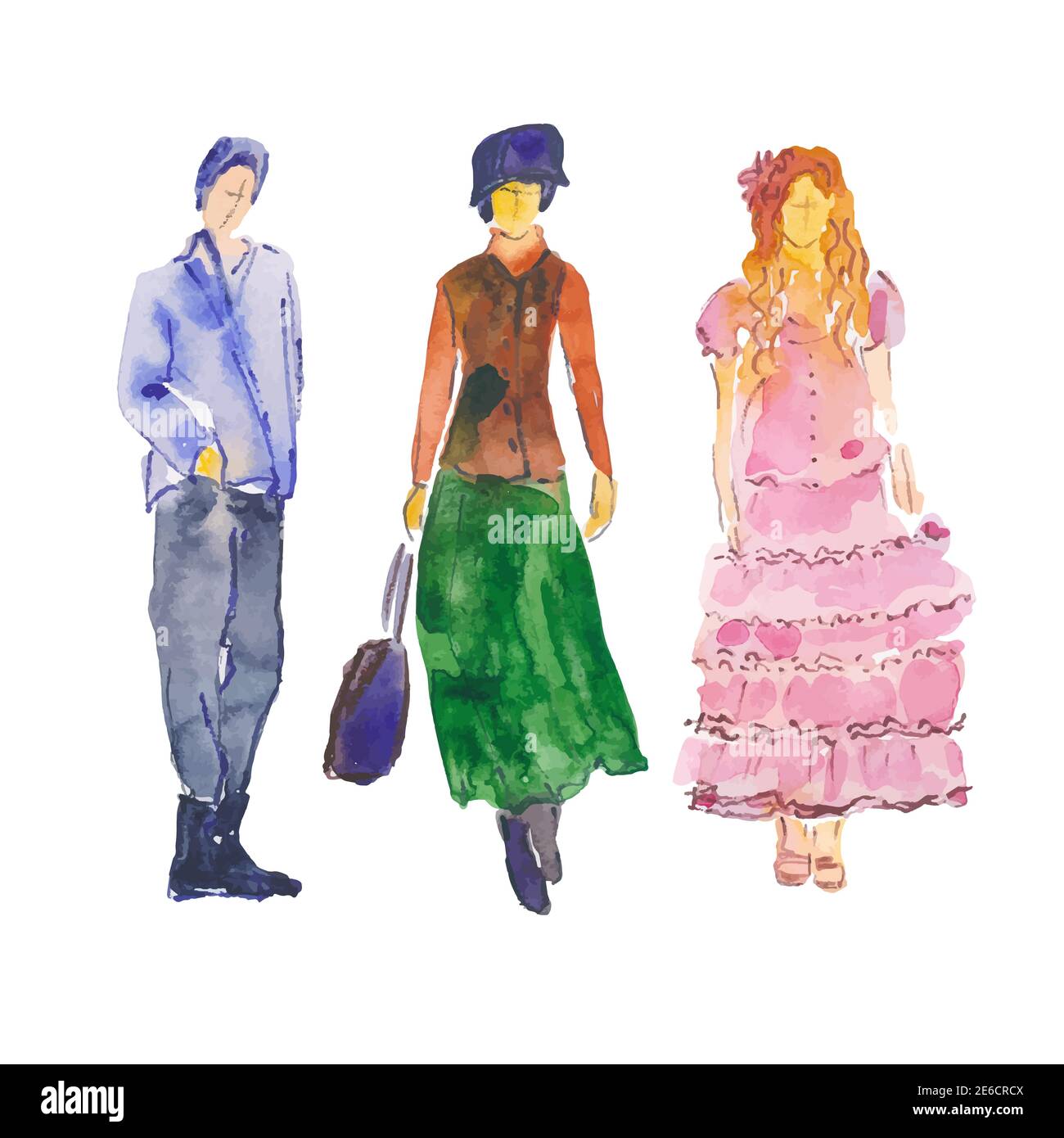 Vector. Hand drawn illustration: stylized people. Watercolor sketches ...