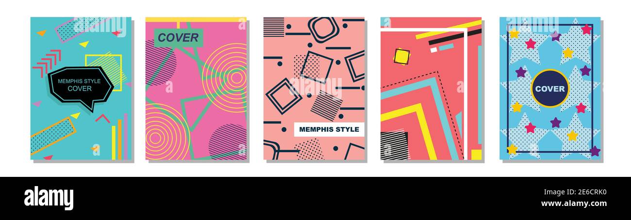 Set of Memphis Style Covers. Flat Vector Illustrations for Background ...