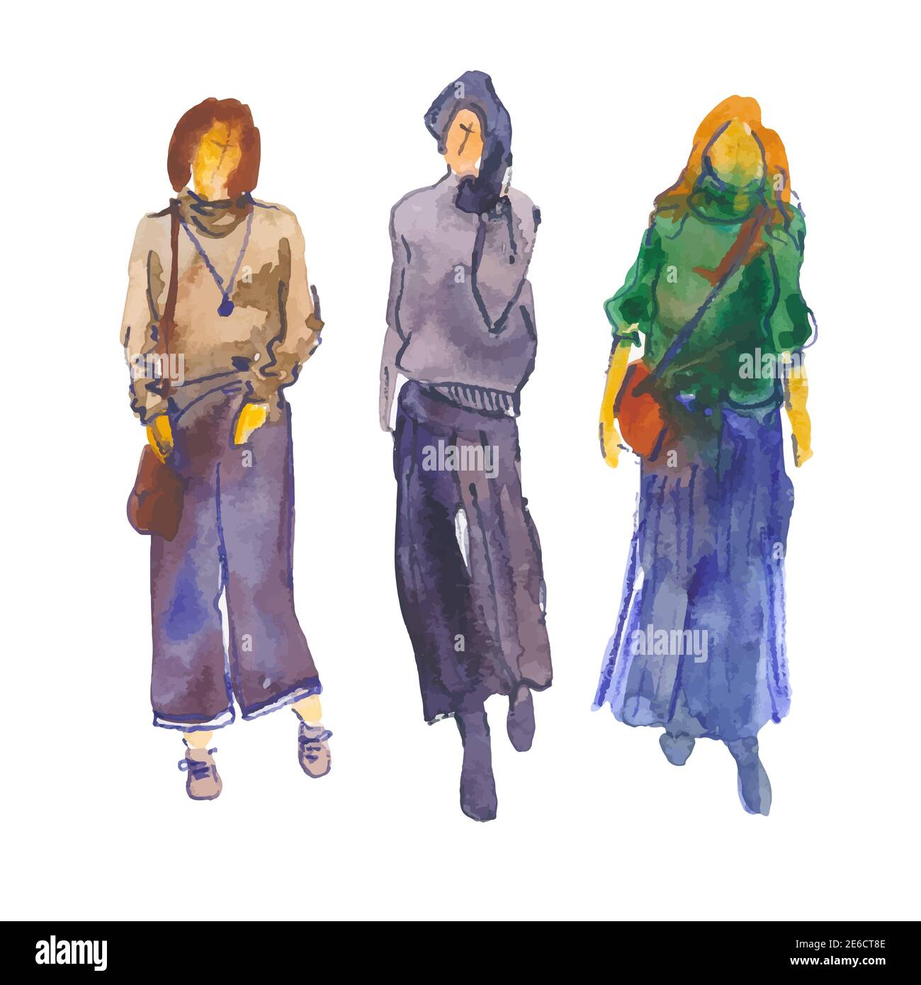 Vector. Hand drawn illustration: stylized people. Watercolor sketches ...