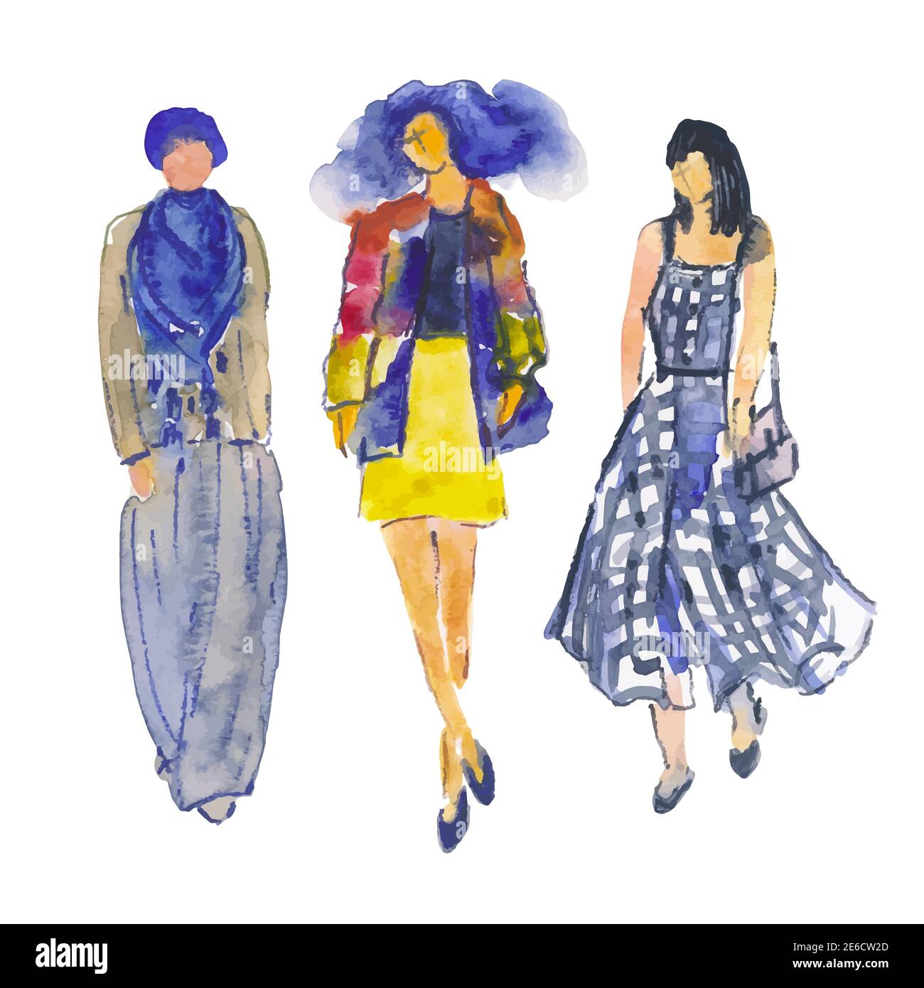 Vector. Hand drawn illustration: stylized people. Watercolor sketches ...