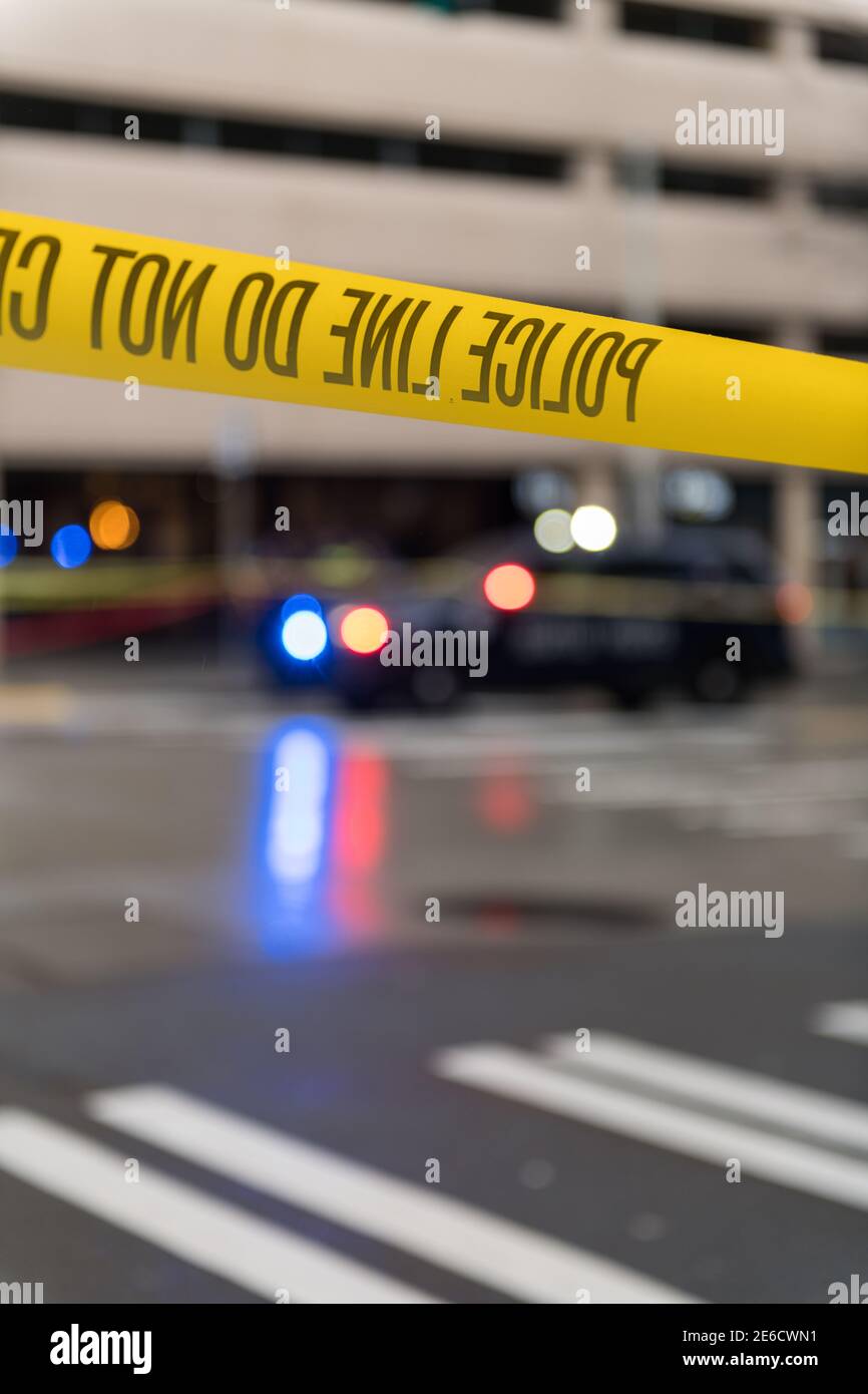 Police line at a shooting crime scene Stock Photo - Alamy