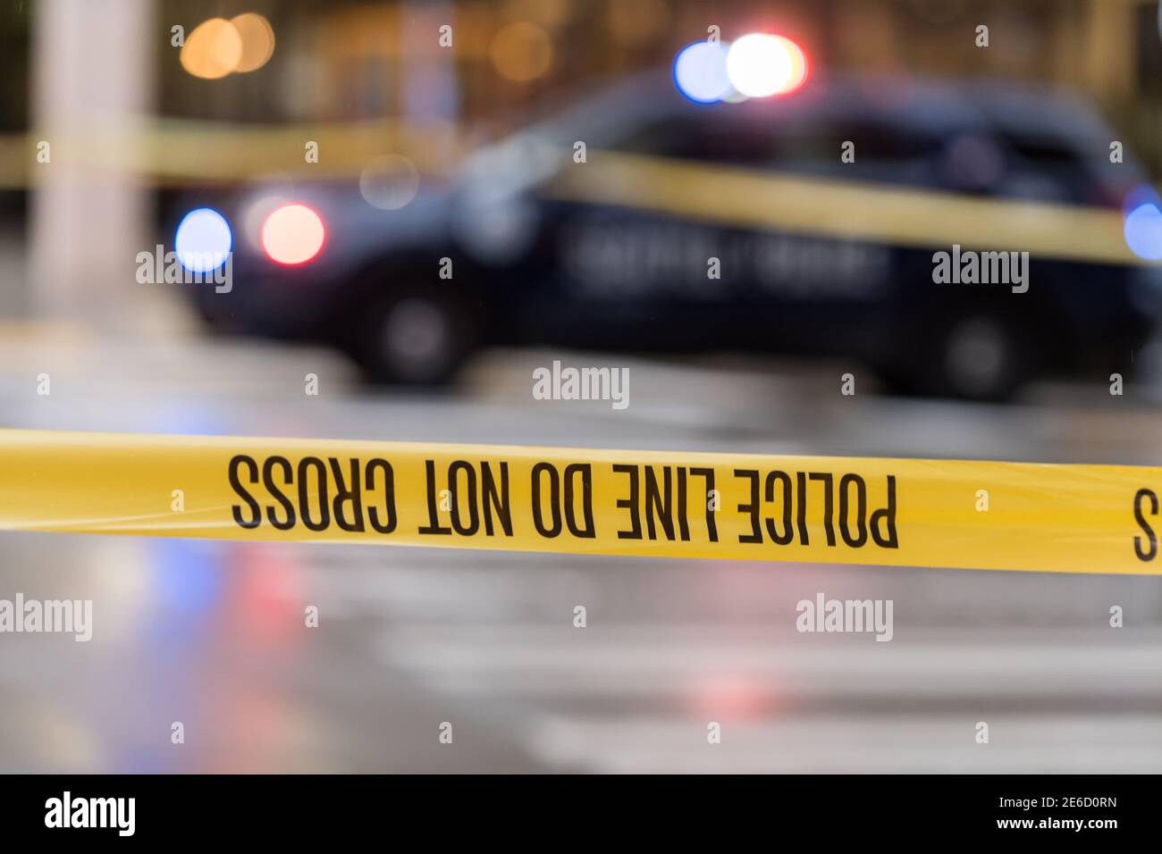 Police line at a shooting crime scene Stock Photo - Alamy