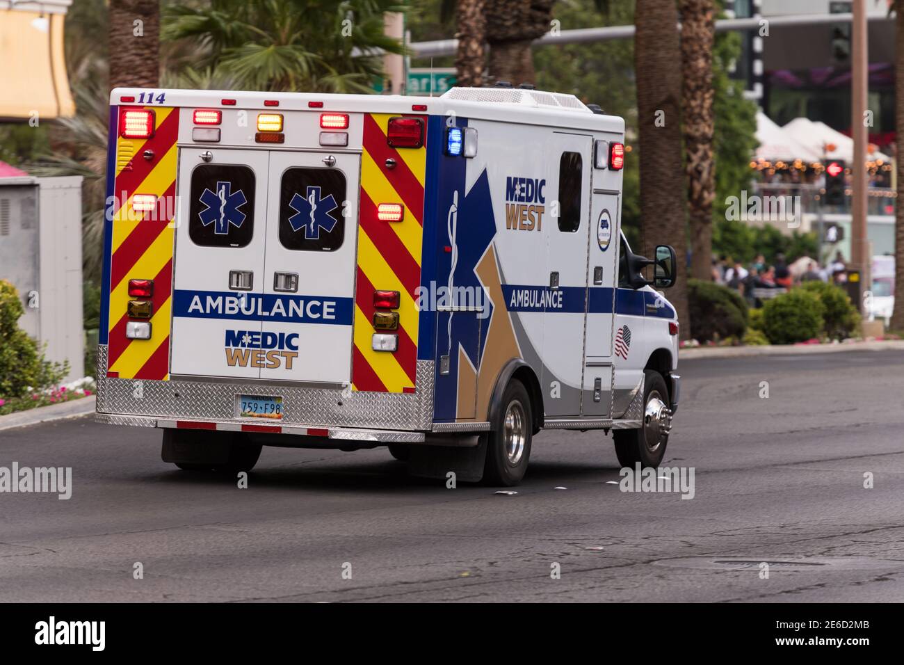 Las Vegas, USA - Sep 23, 2019: An ambulance on Las Vegas on the strip ...