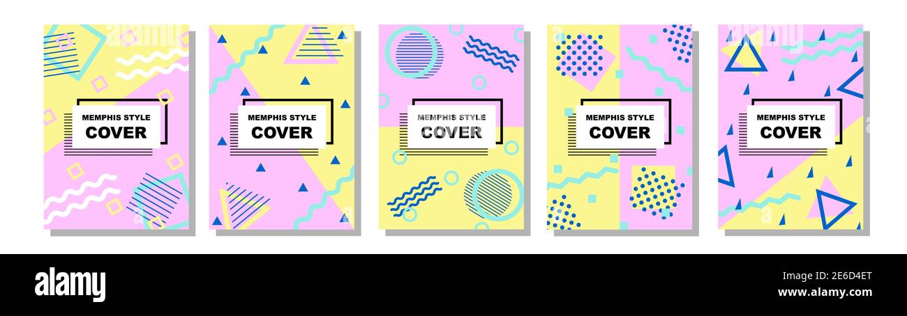 Set of Memphis Style Covers. Flat Vector Illustrations for Background ...