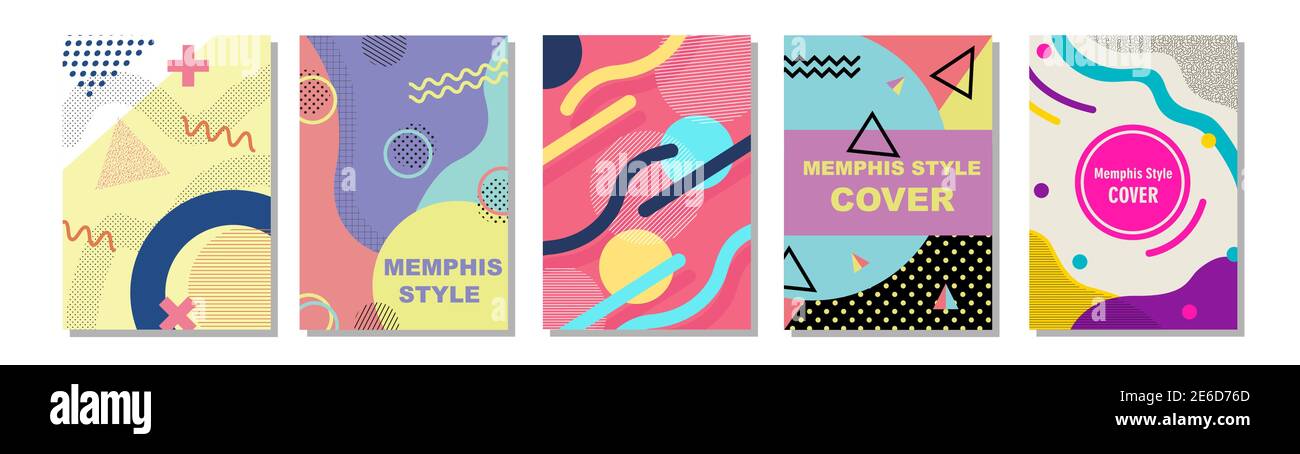 Set of Memphis Style Covers. Flat Vector Illustrations for Background ...