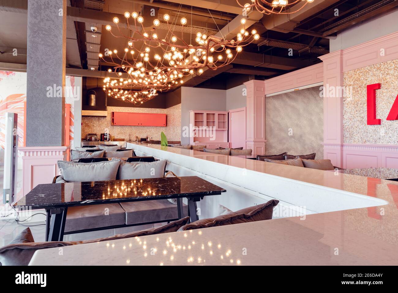 Empty cafe or restaurant interior at a daytime Stock Photo - Alamy