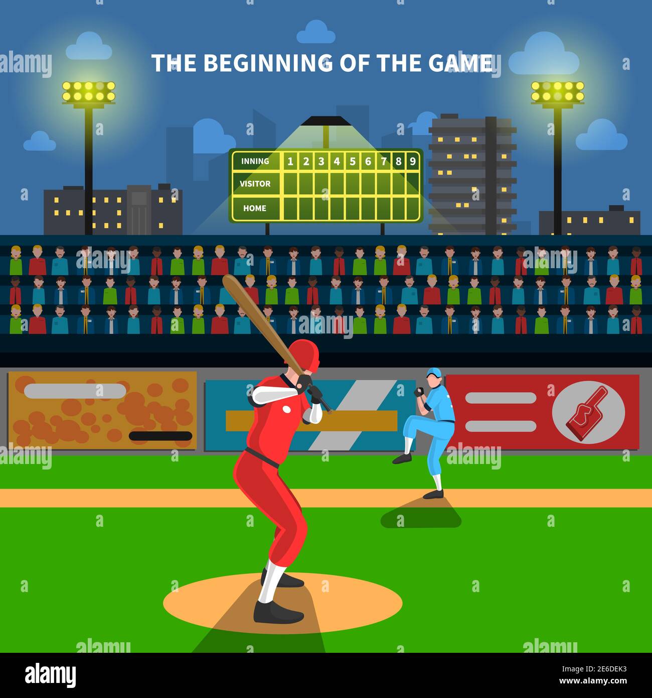 Baseball game concept with athletes on field and fans vector ...