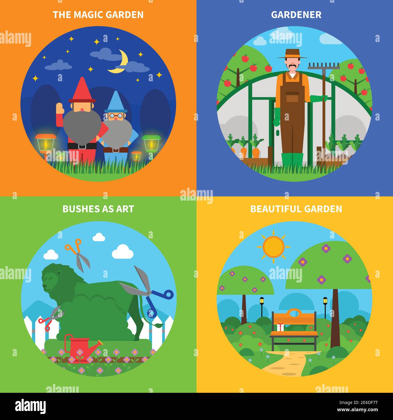 Gardening design concept set with planting and seedling isolated vector ...