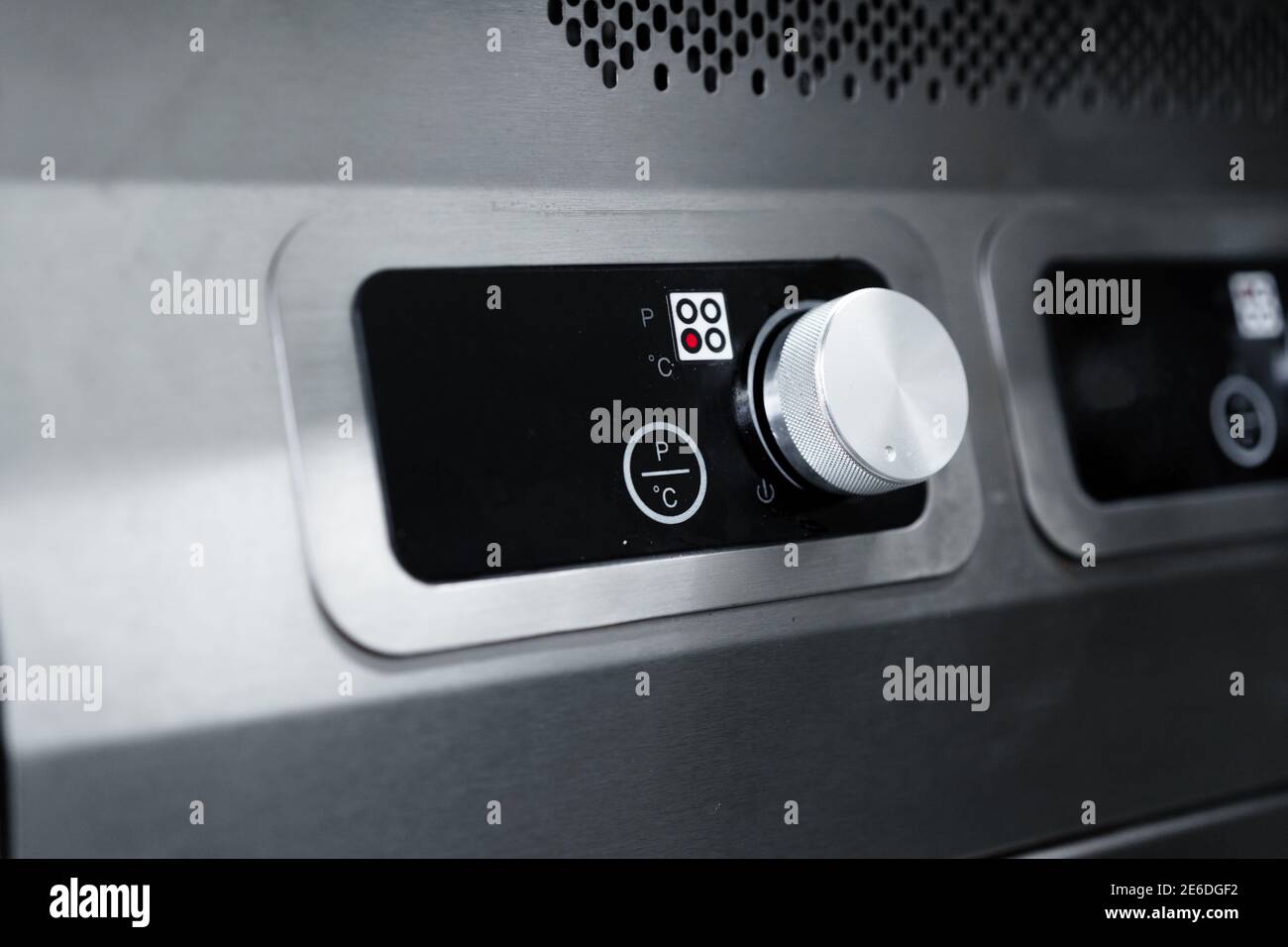 Commercial kitchen appliance temperature controls close up Stock Photo ...