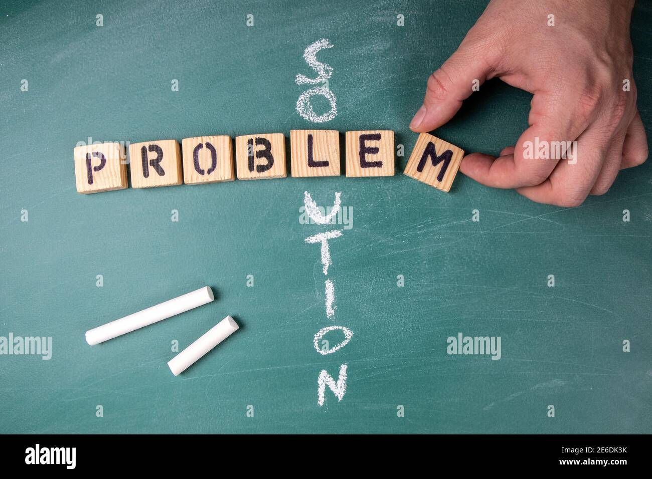 Problem and Solution. Text from letters of the wooden alphabet on a ...
