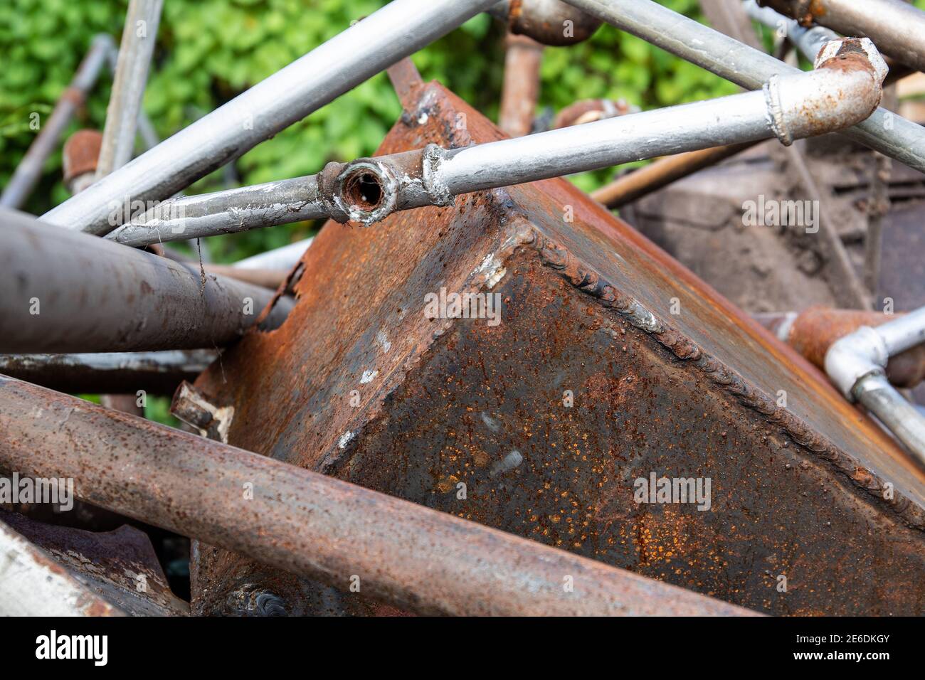 Scrap metal stack. Plumbing pipes, fittings and sheet metal. waste ...
