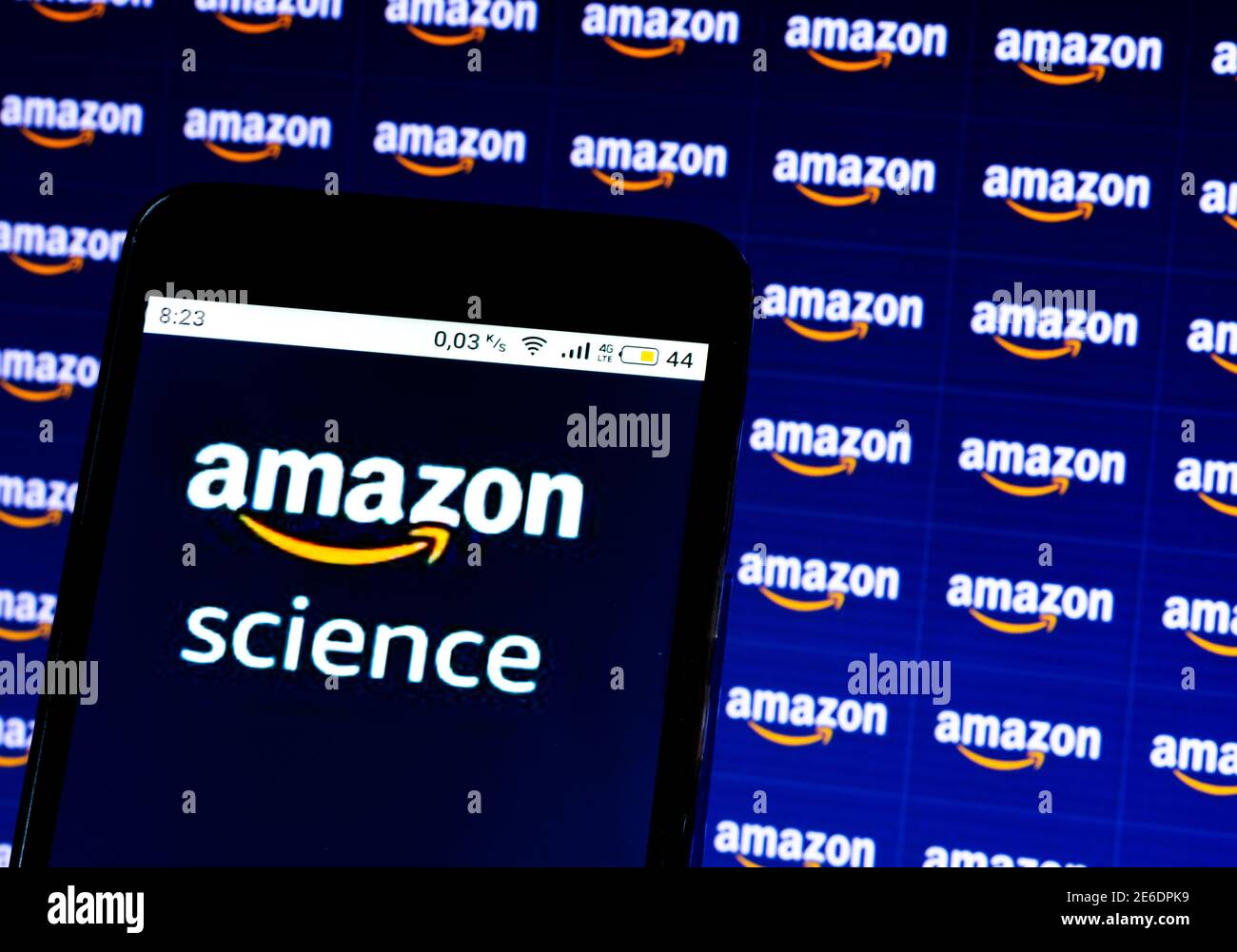 In this photo illustration an Amazon Science logo seen displayed on ...