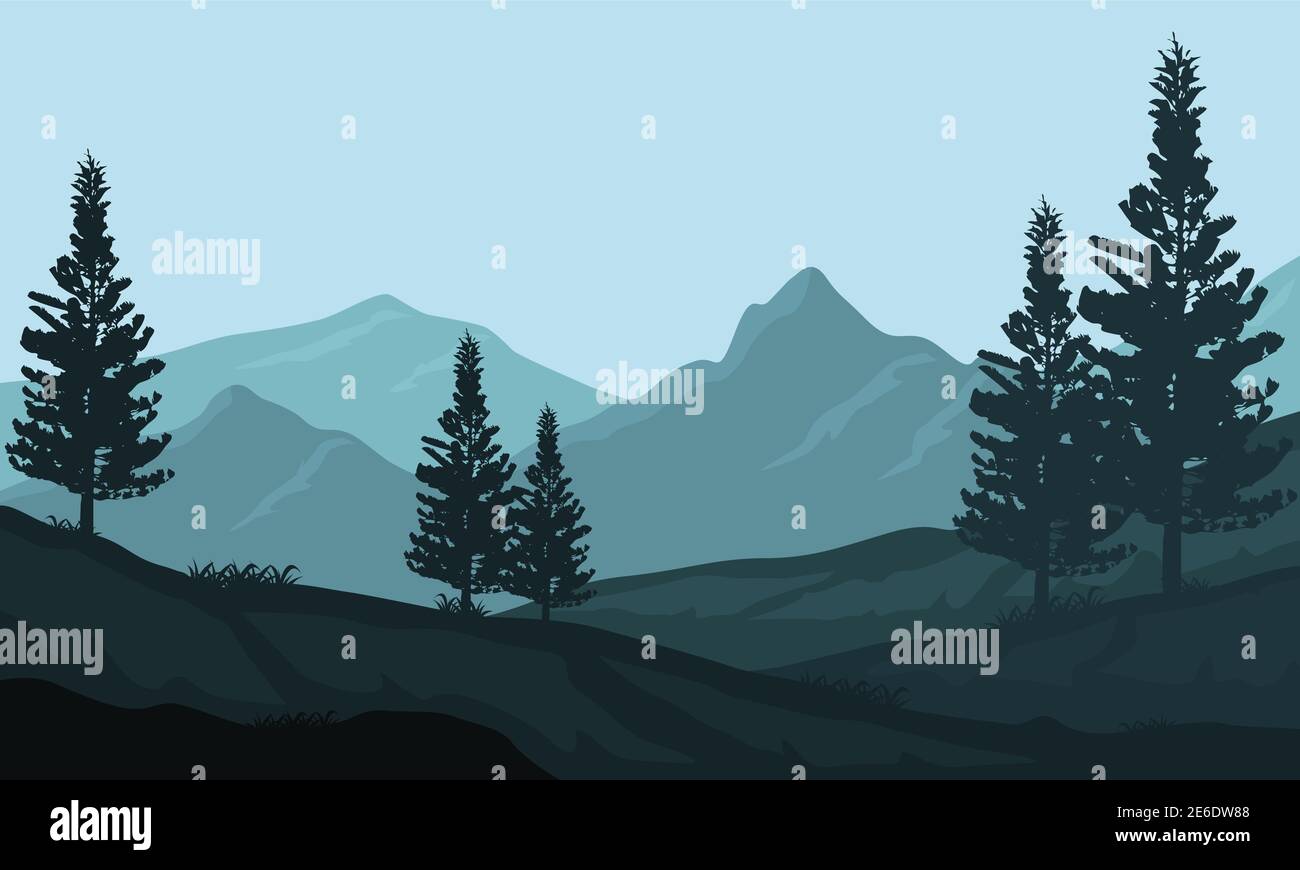 Soothing atmosphere in the morning with nice nature scenery. Vector ...