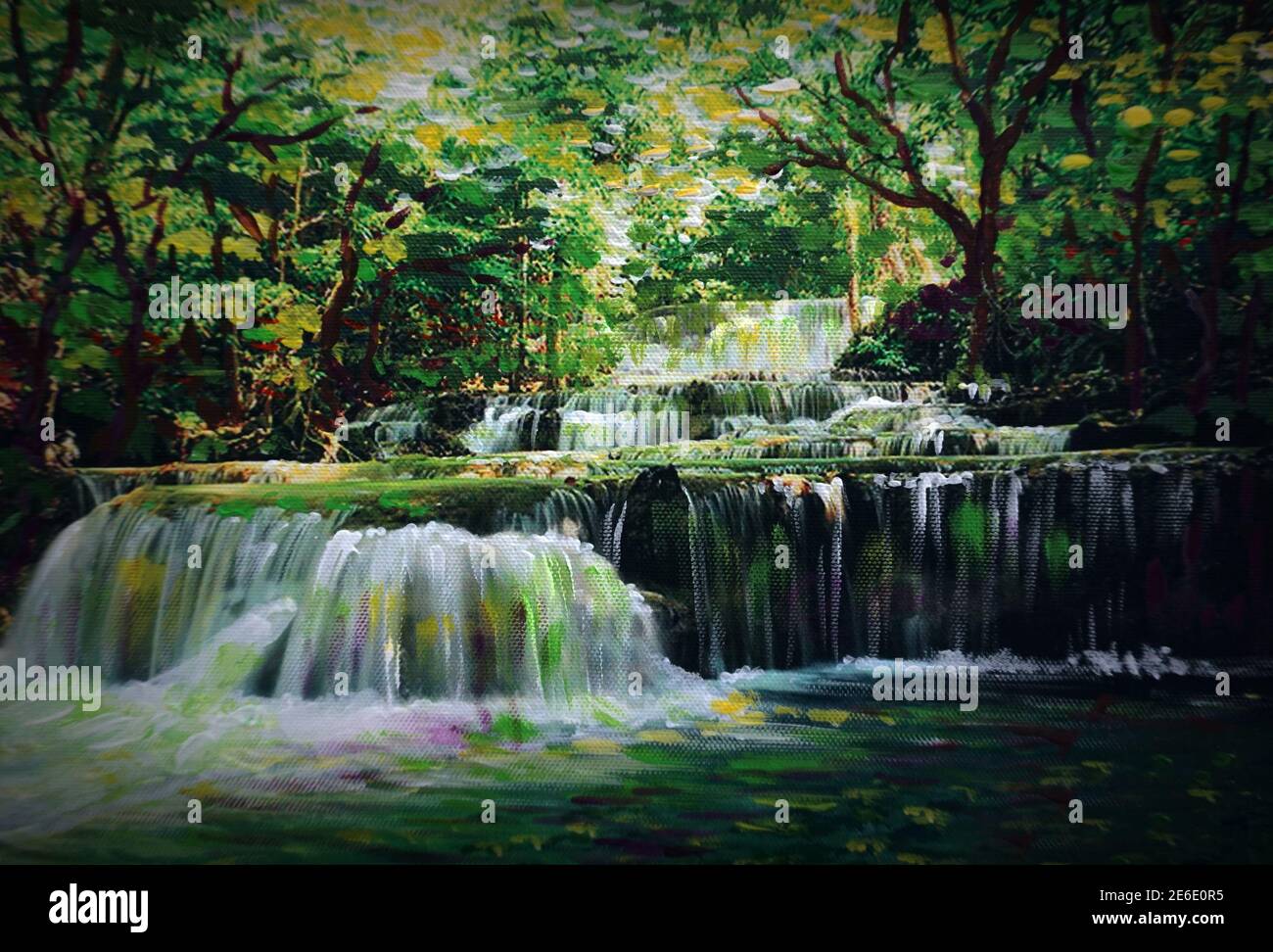 Art ,Oil painting ,Fine art ,color Beautiful ,waterfall , in Thailand ...