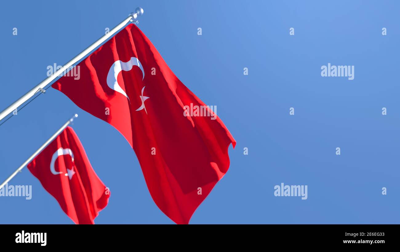 3D rendering of the national flag of Turkey waving in the wind Stock ...