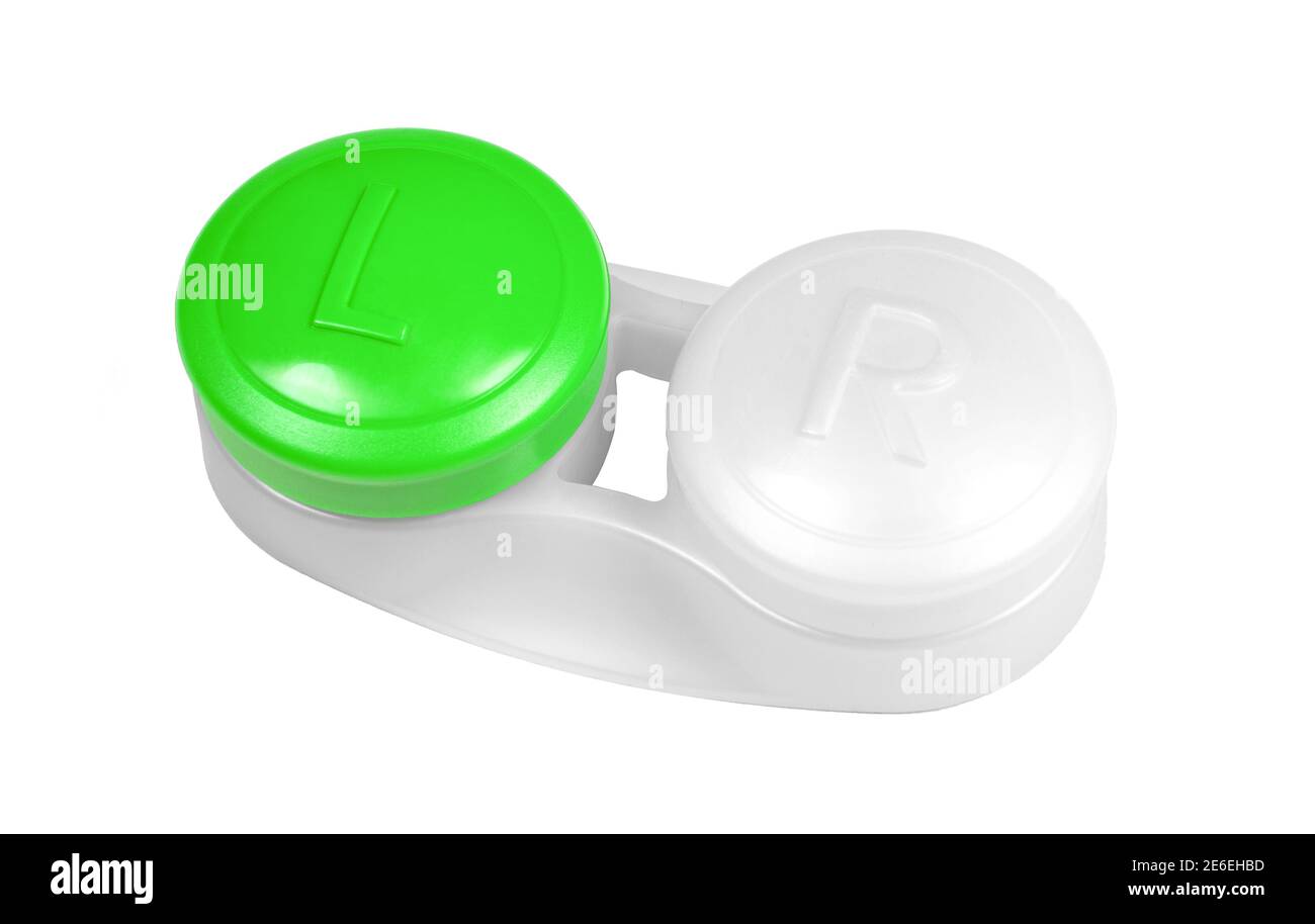 Green contact lens case, isolated on white background Stock Photo - Alamy