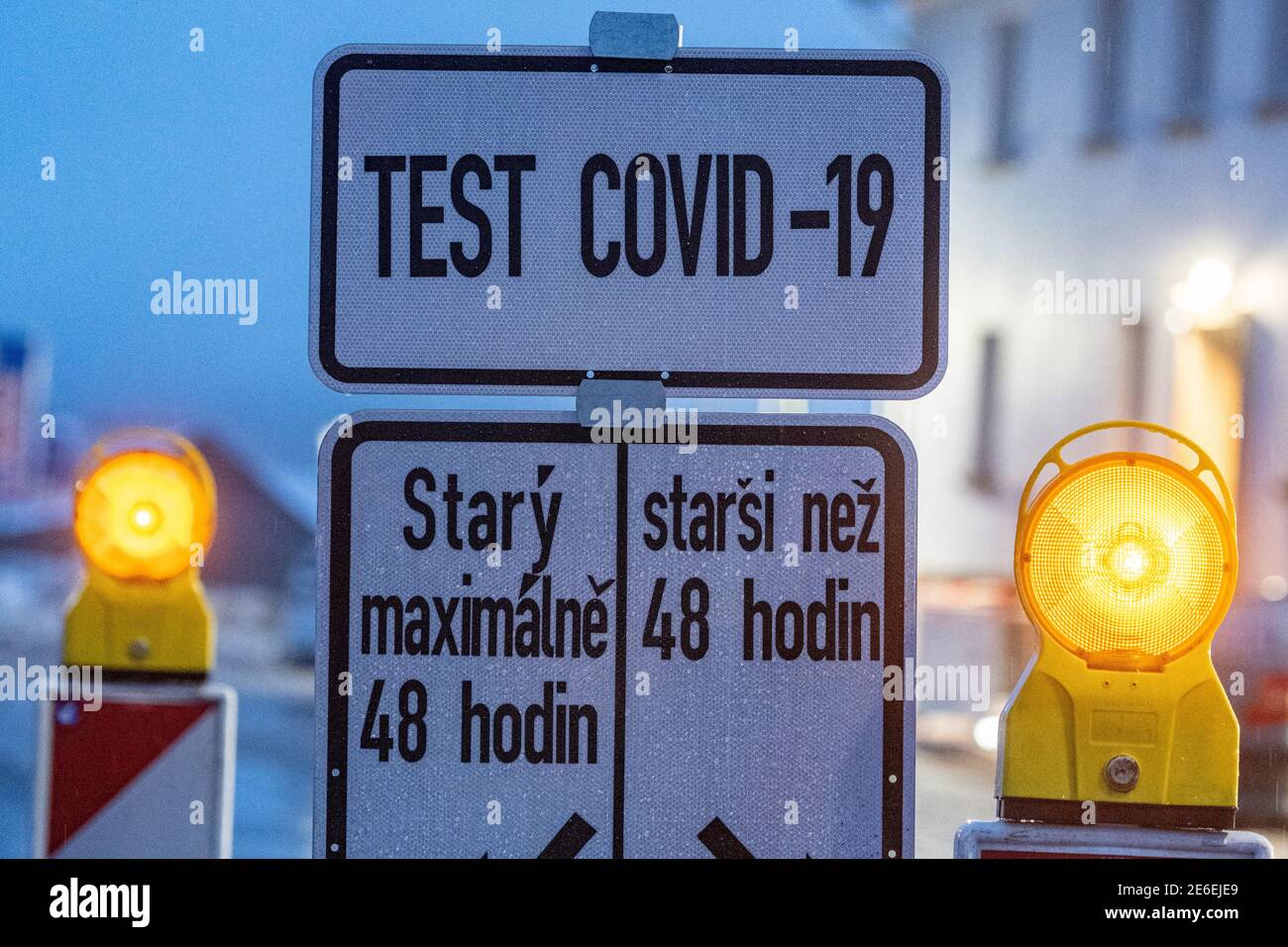 29 January 2021, Bavaria, Waldmünchen: "Test COVID-19" is written in ...