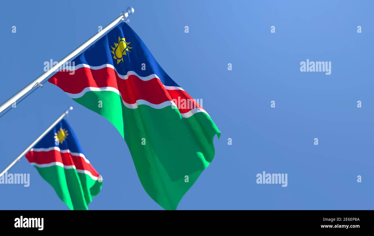 3D rendering of the national flag of Namibia waving in the wind Stock ...