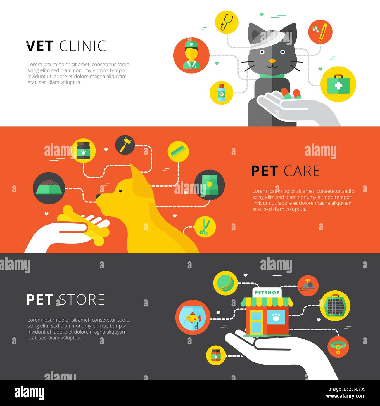 Veterinary horizontal banners set with vet clinic pet care and pet ...