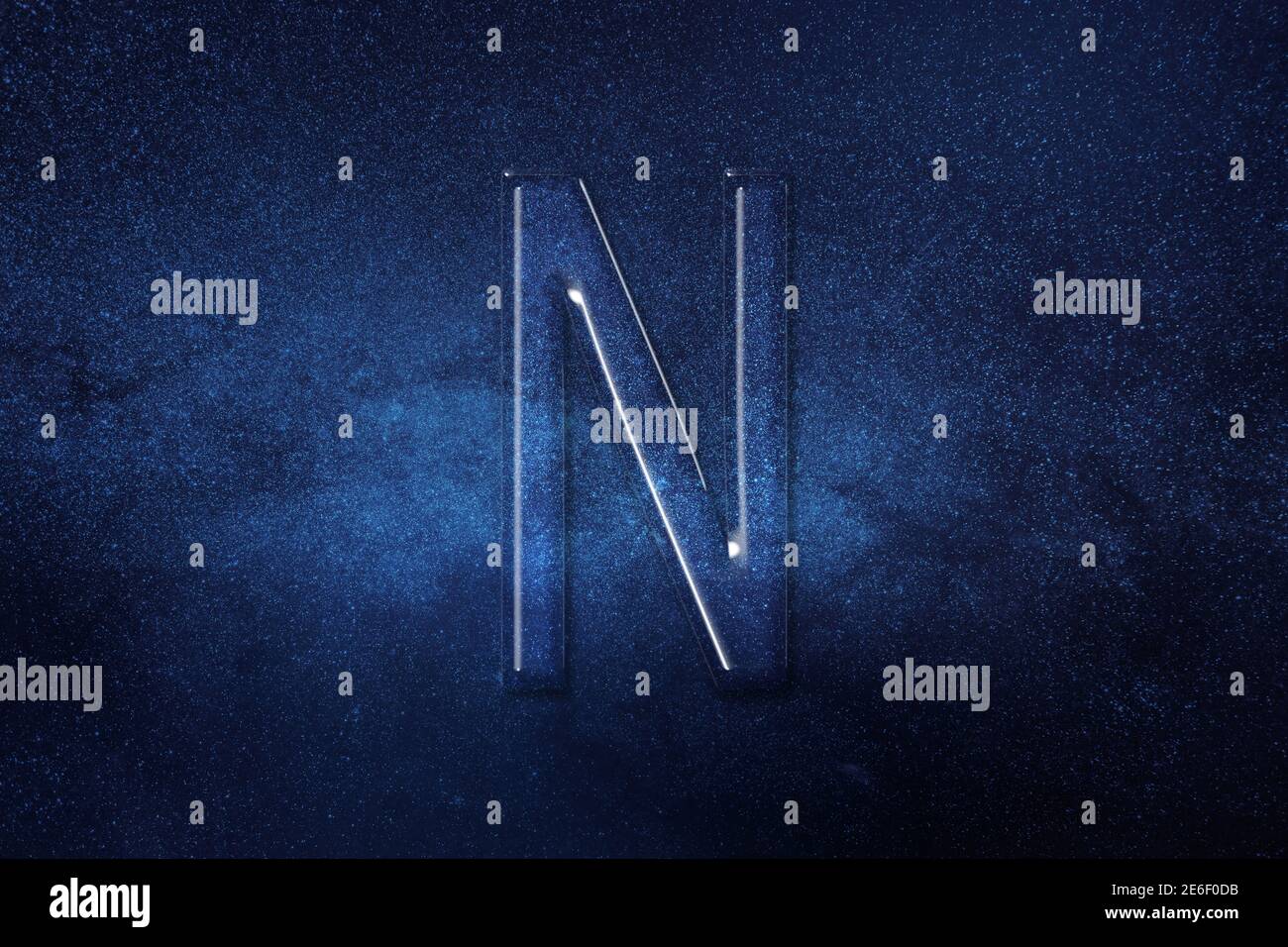 Nu sign. Nu letter, Greek alphabet Symbol, space background Stock Photo ...