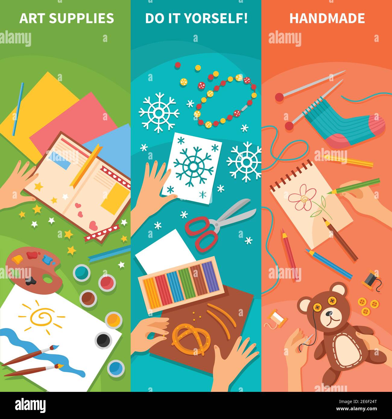 Handmade vertical banners with knitting scissors art supplies ...