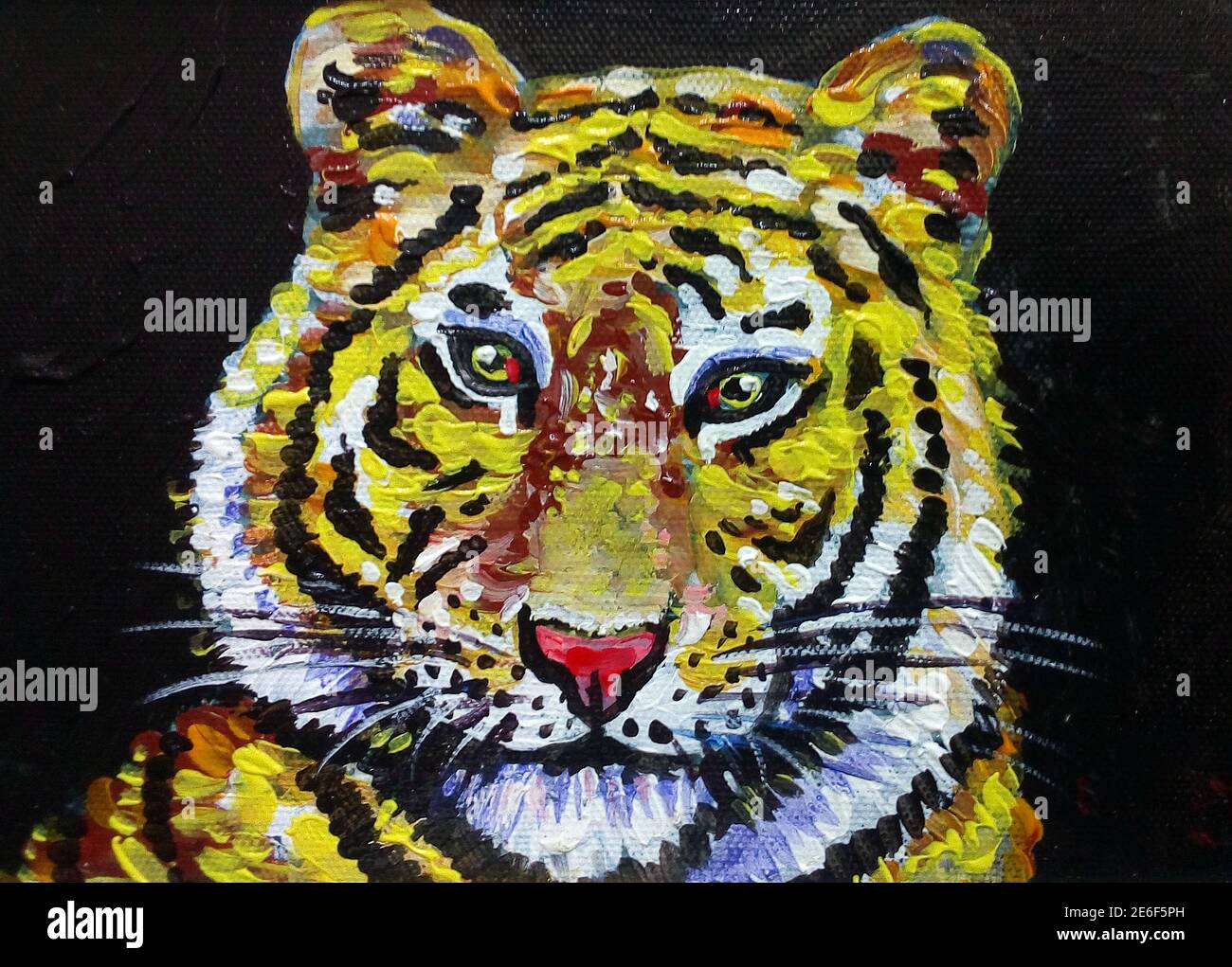 original art painting oil color Smiling cute panthera tigris , Bengal ...