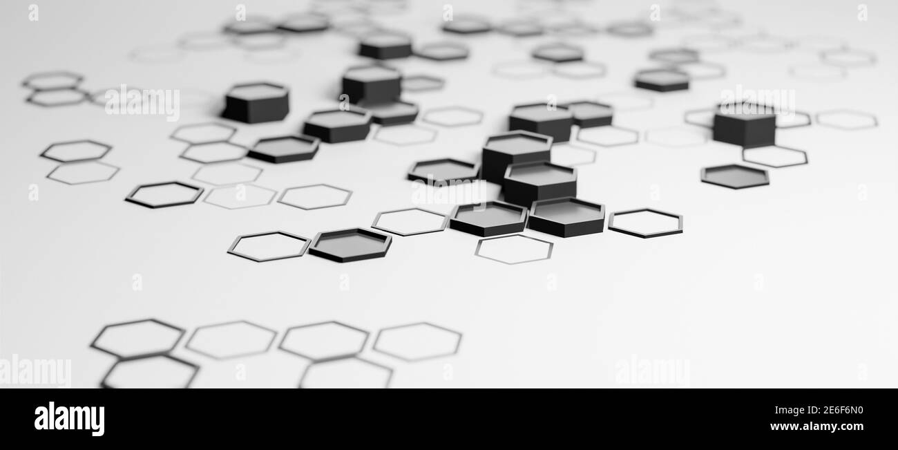 Hexagons or honeycombs on white background, 3D rendering, hexagonal abstract wallpaper, network ...