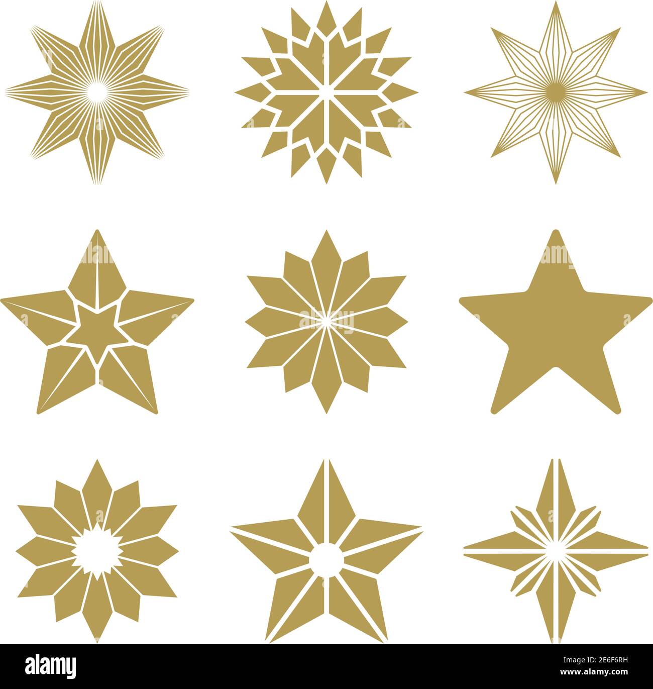 Christmas Star abstract collection in gold. White Background. Symbols ...