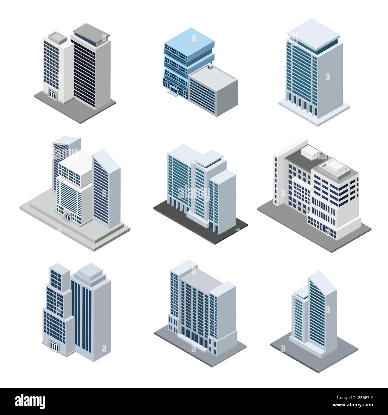 Office building isometric with 3d skyscrapers icons isolated vector ...