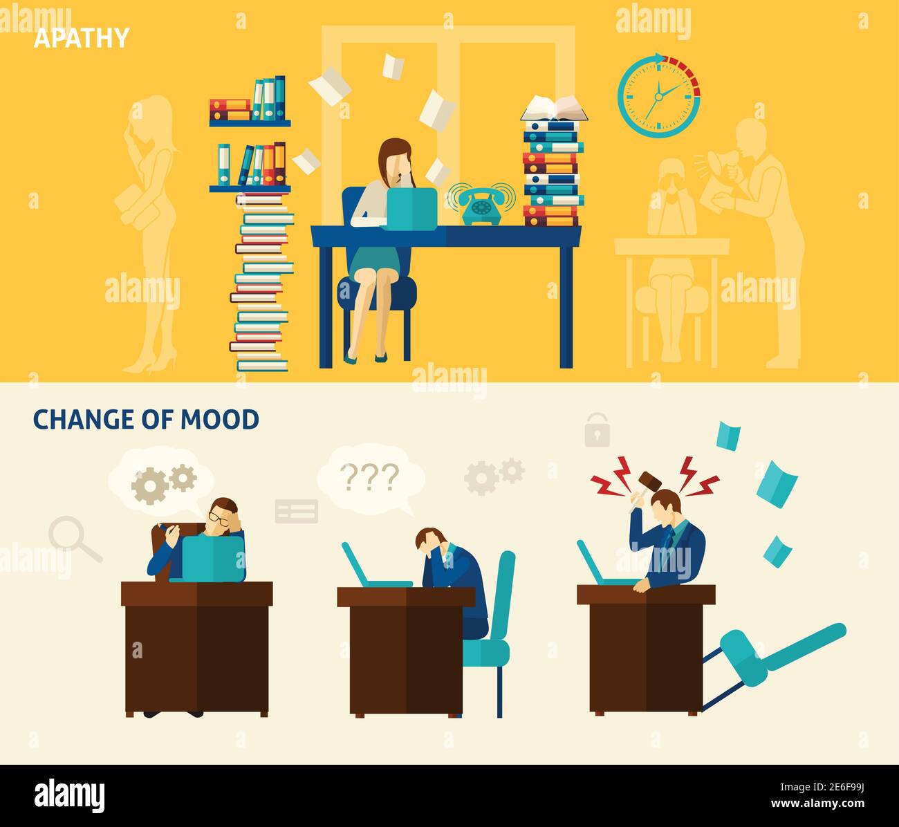 Frustration horizontal banner set with apathy and change of mood flat ...