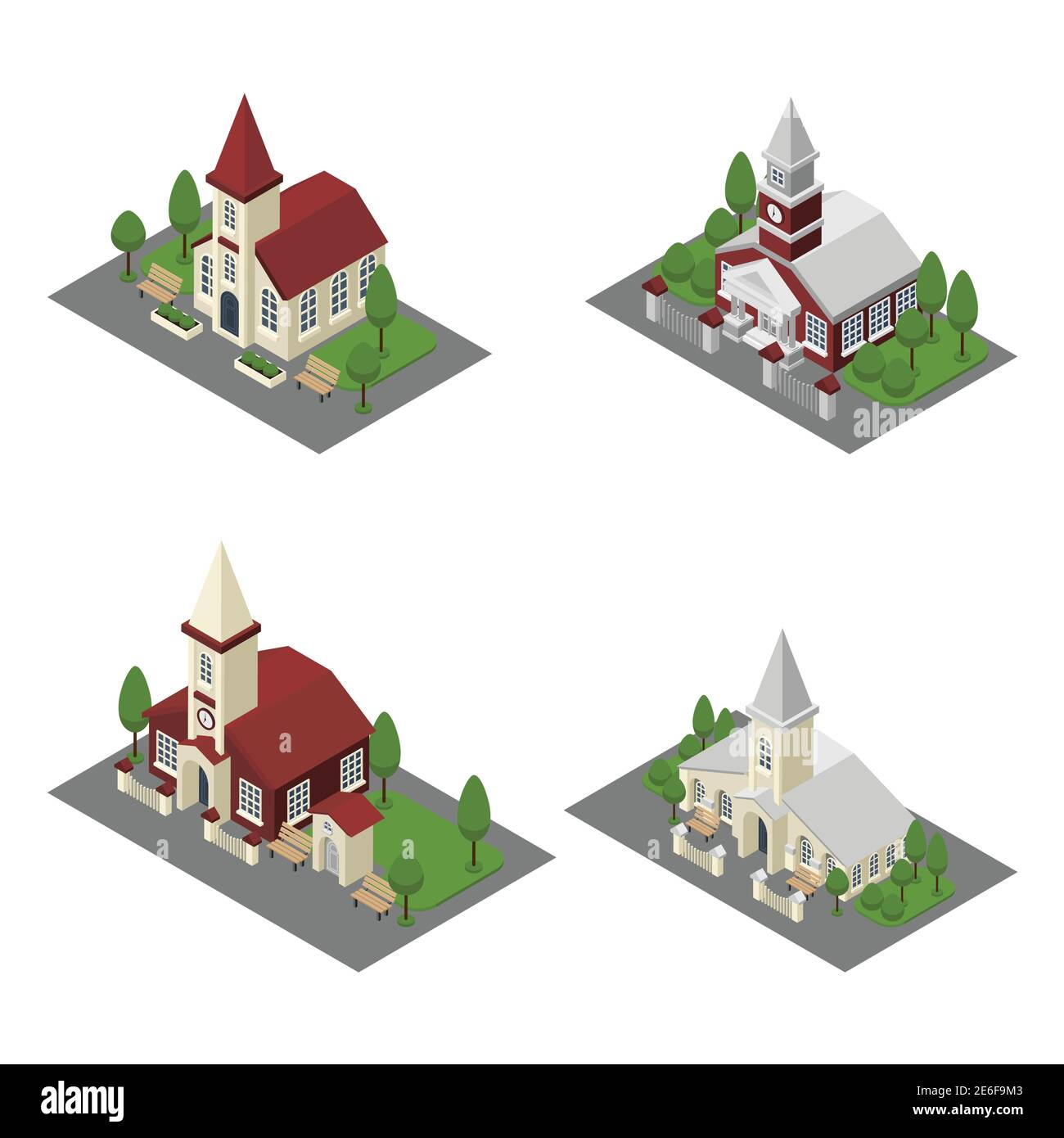 Church 3d building and isometric cathedrals and chapels isolated vector ...