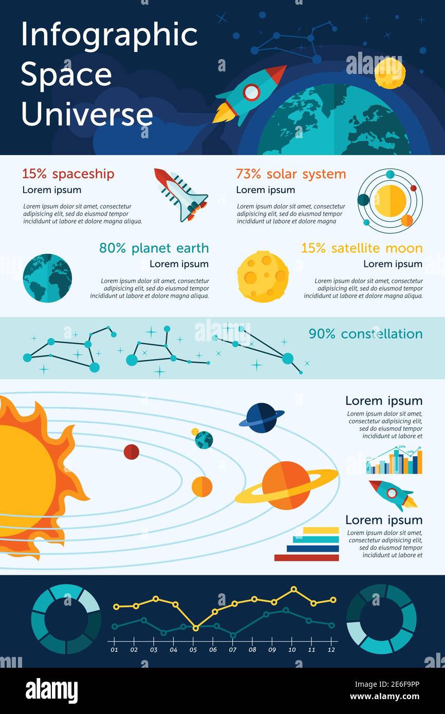 Space and universe infographics set with solar system symbols and ...