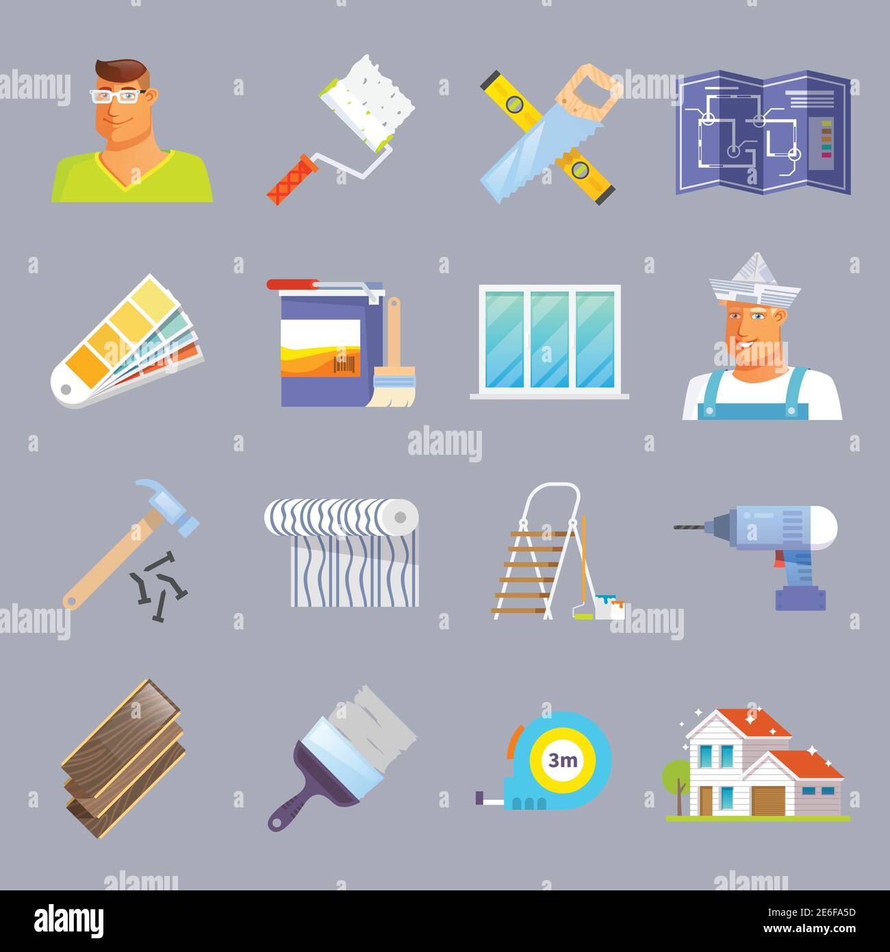 House renovation and maintenance flat icons set isolated vector ...
