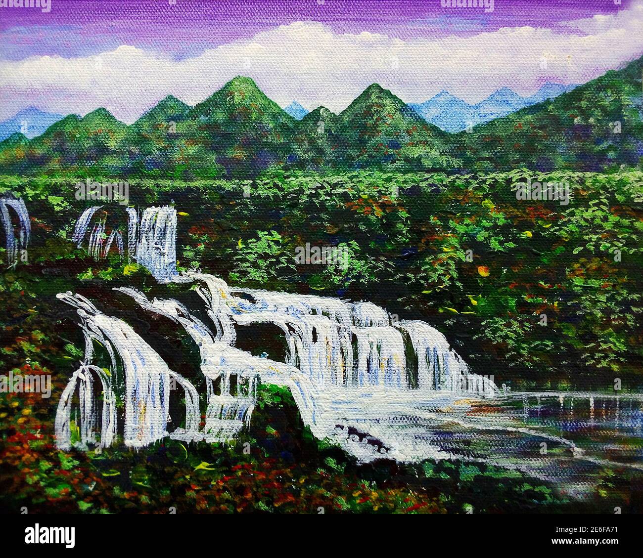 Art ,Oil painting ,Fine art ,color Beautiful ,waterfall , in Thailand ...