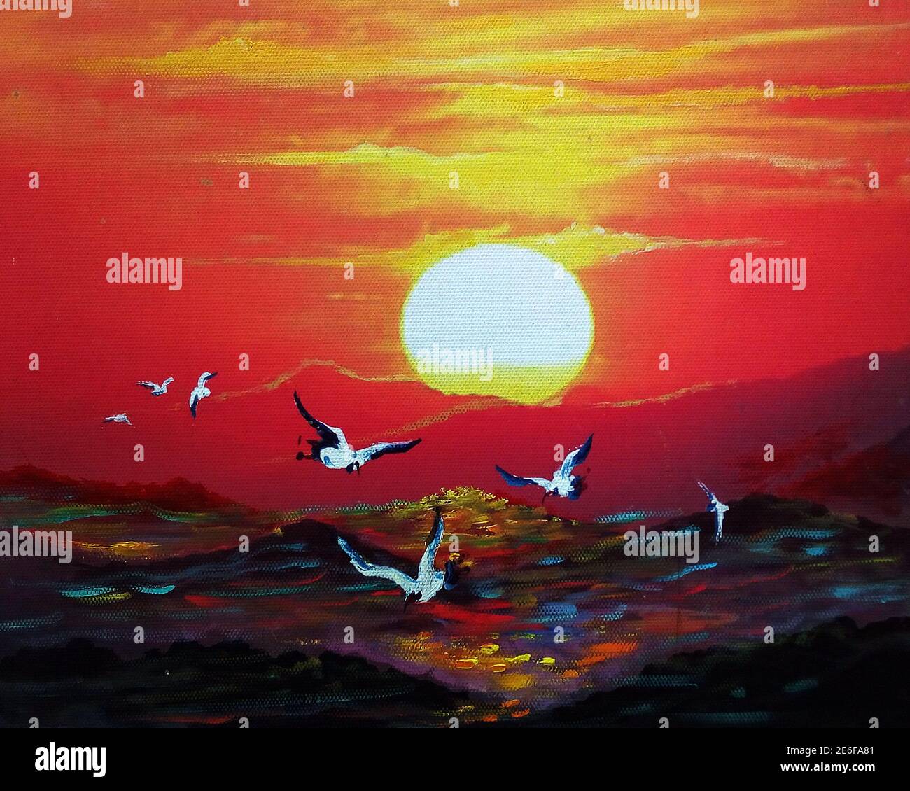 painting oil color Fine art Sunrise , landscape, nature Stock Photo - Alamy