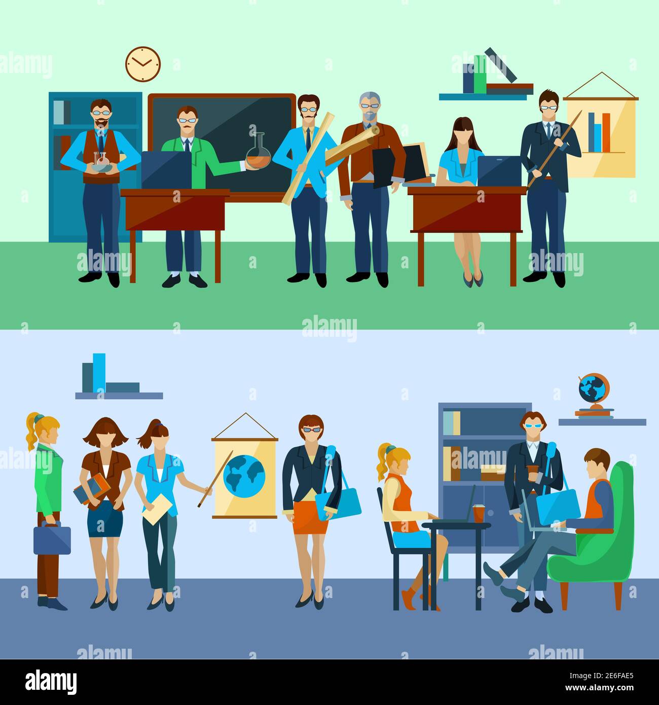 University people students and teachers horizontal banner set isolated ...