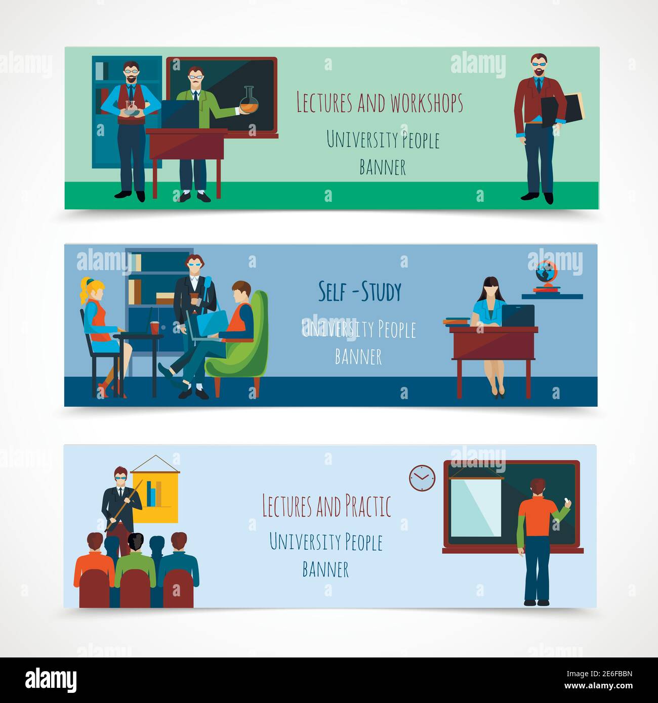 University people horizontal banner set with lectures and workshops ...
