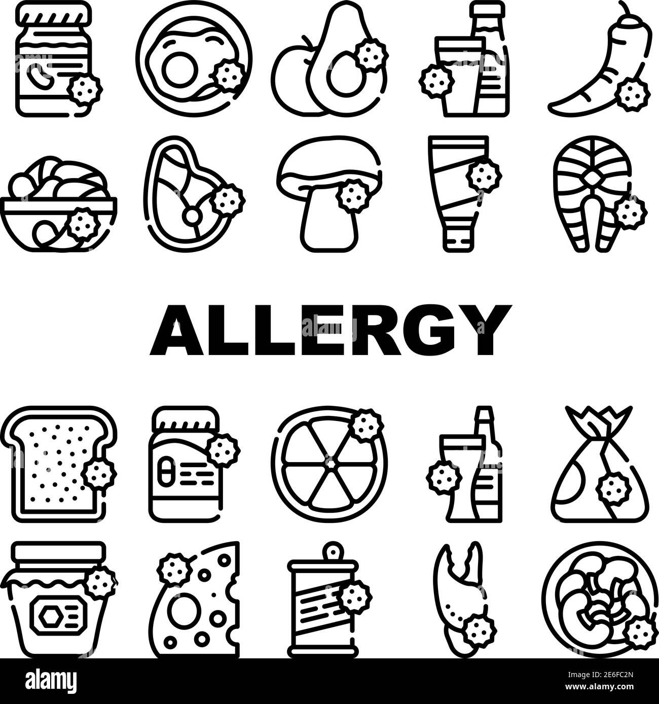 Allergy On Products Collection Icons Set Vector Stock Vector Image ...