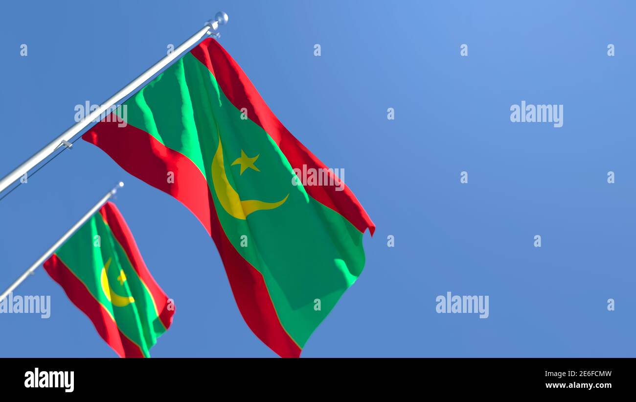 3D rendering of the national flag of Mauritania waving in the wind ...