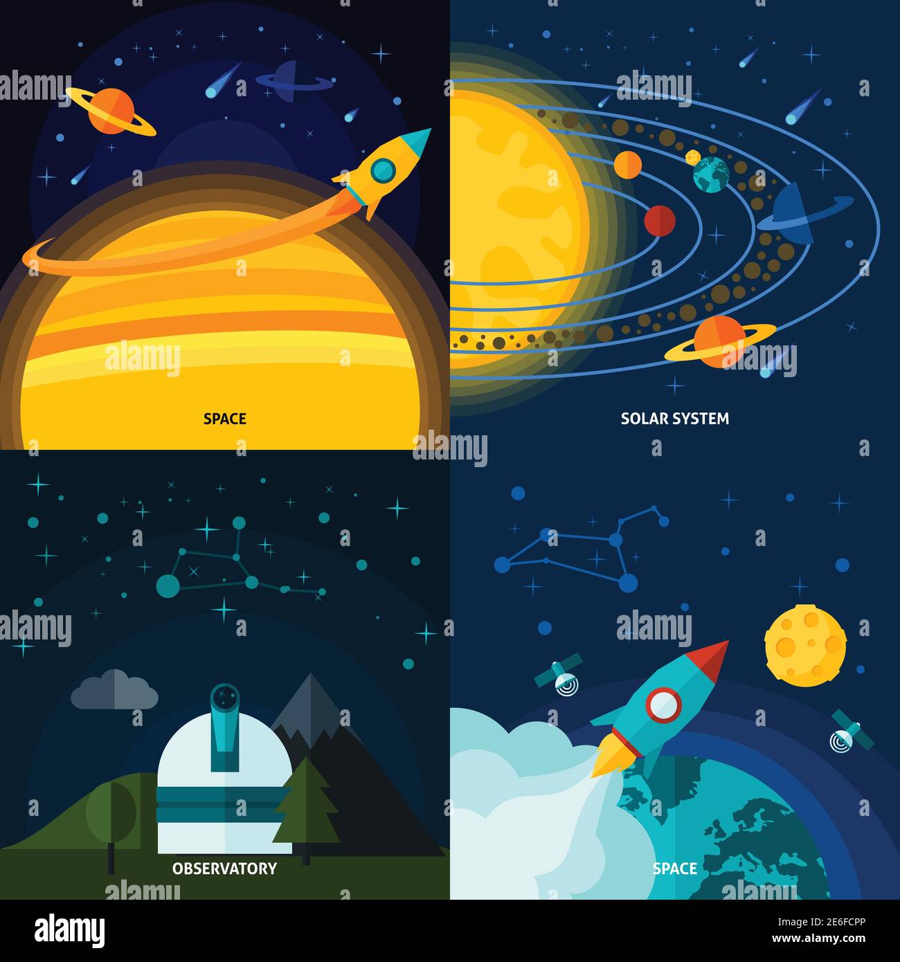 Space and universe design concept set with solar system flat icons ...