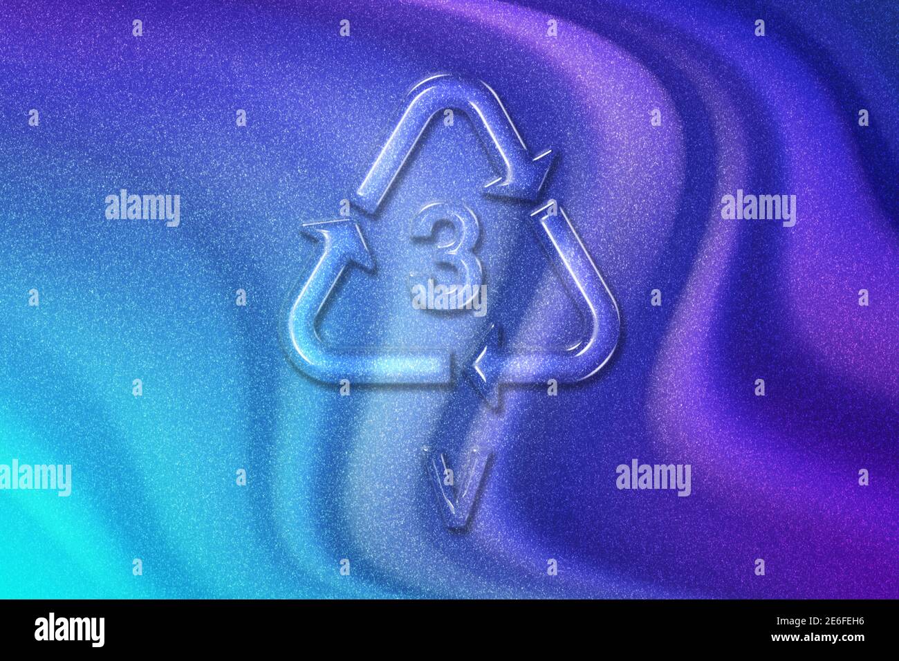V, Plastic recycling symbol PVC, V 3, violet violet blue background ...