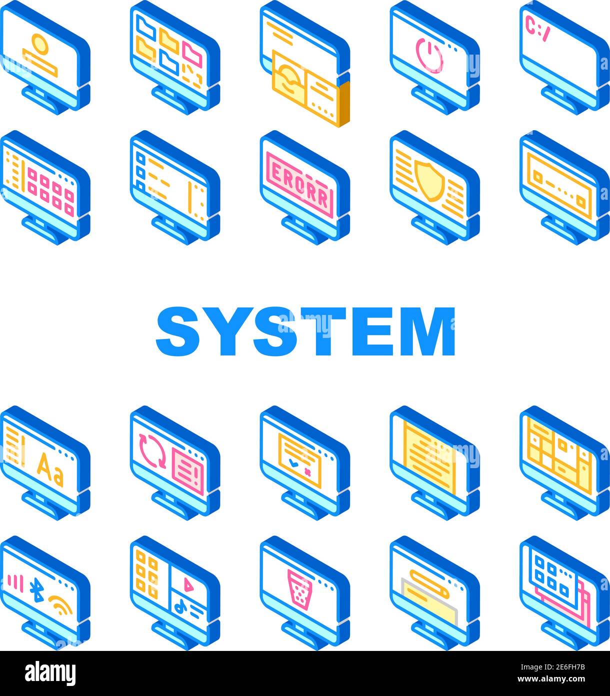 Operating System Pc Collection Icons Set Vector Stock Vector Image ...