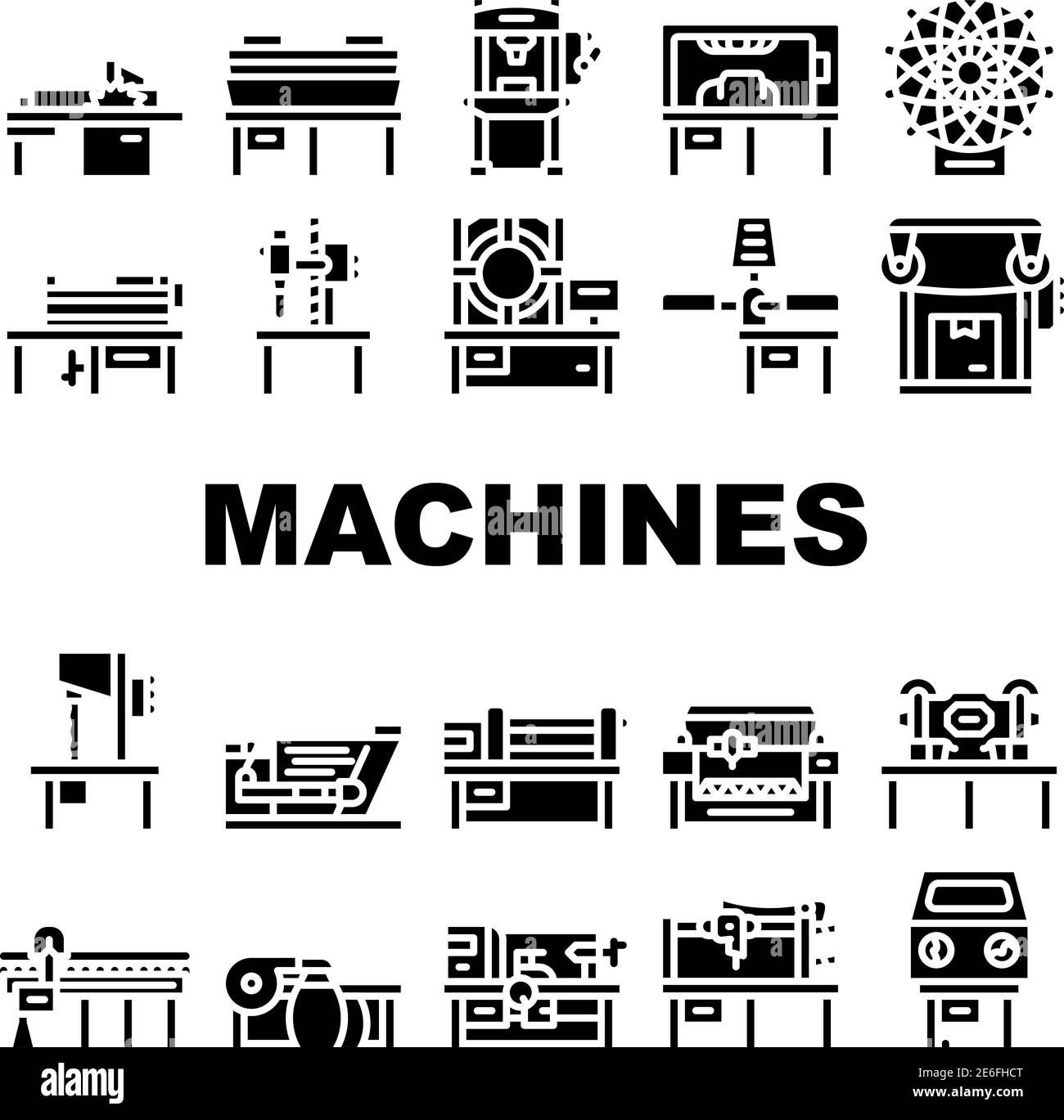 Industrial Machines Collection Icons Set Vector Flat Stock Vector Image ...