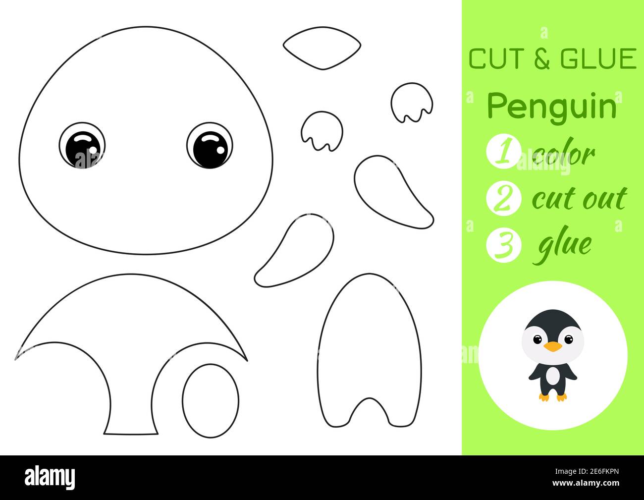 Coloring book cut and glue baby penguin. Educational paper game for ...
