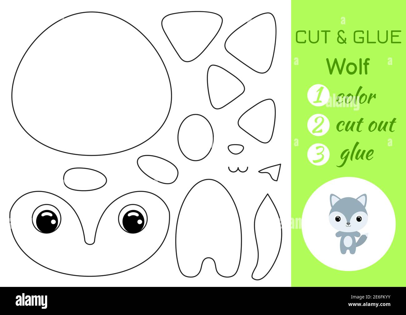 Coloring book cut and glue baby wolf. Educational paper game for ...
