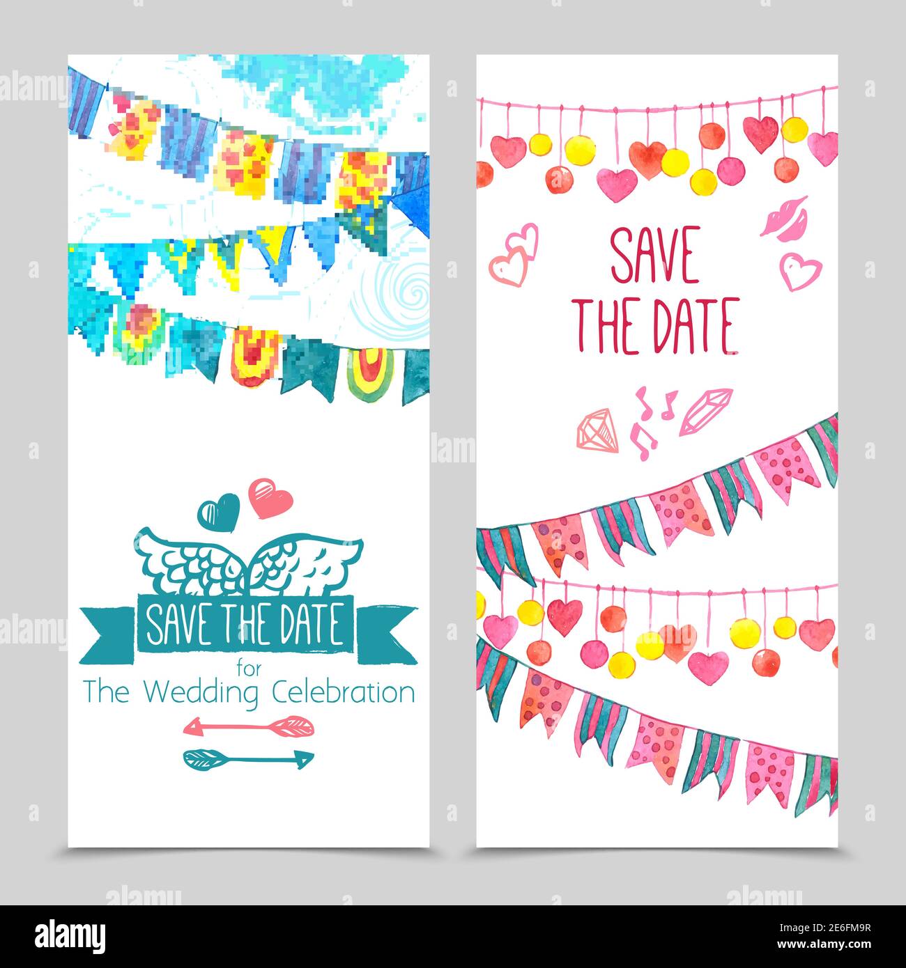 Save the day card paper wedding invitation template set isolated vector ...