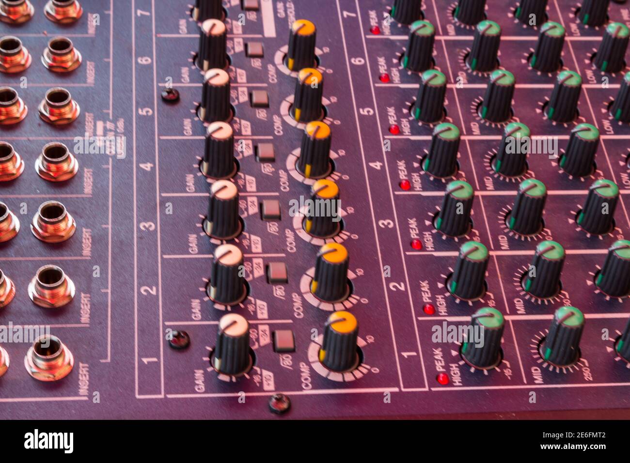 Audio mixing console closeup Stock Photo - Alamy